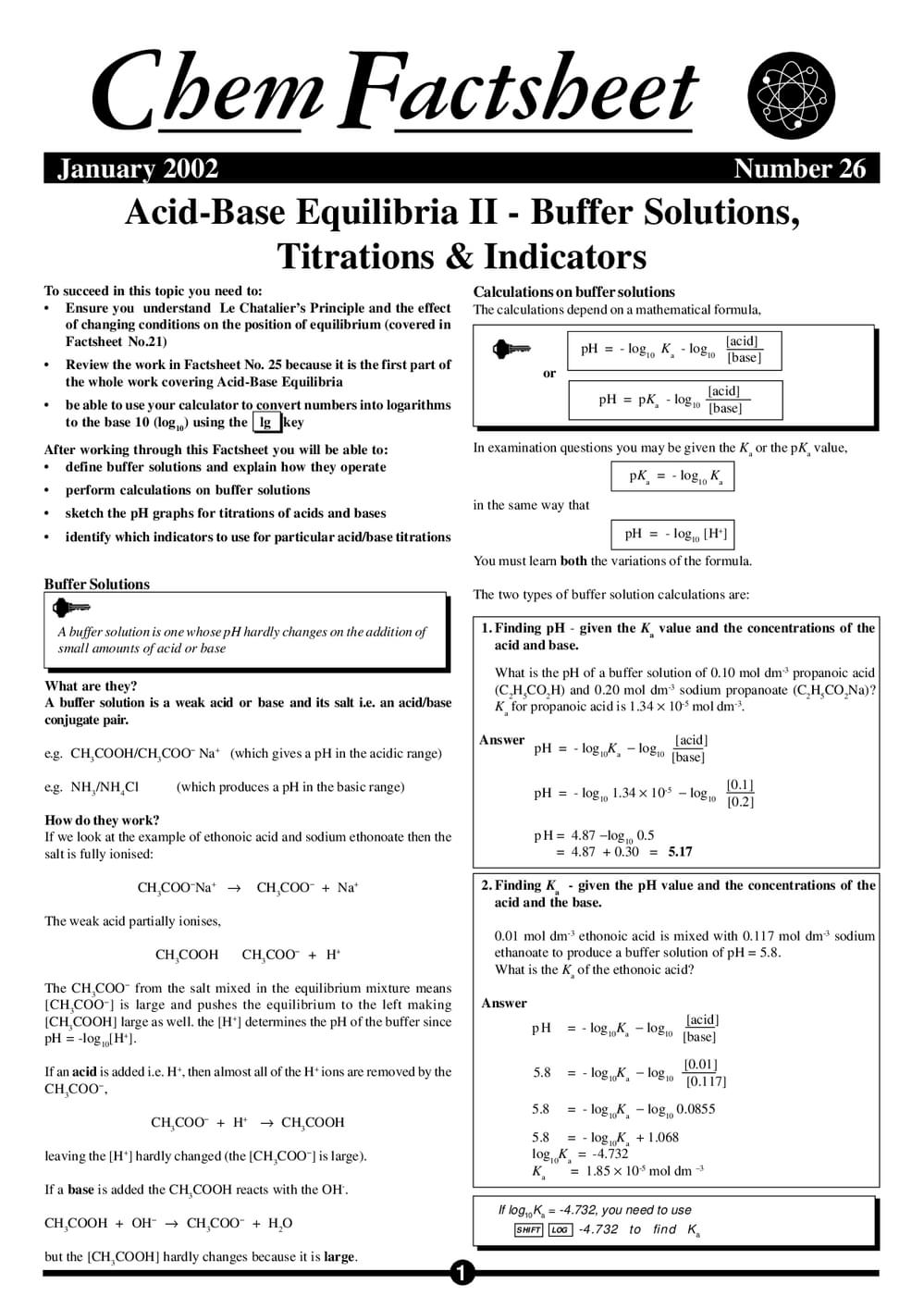 Acid Base Equilibria Ii Buffer Solutions Titrations And Indicators
